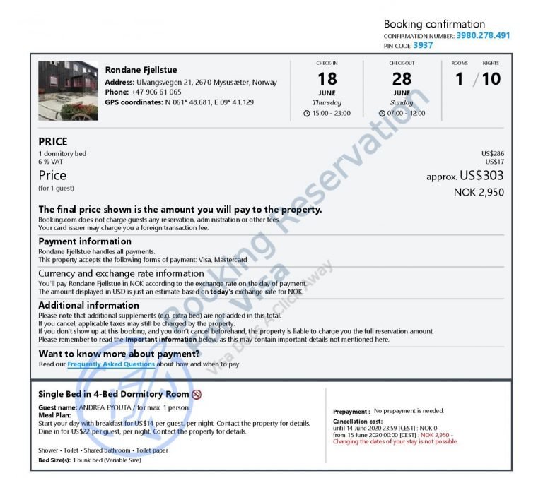 Get Proof of Accommodation - Hotel Booking For Visa